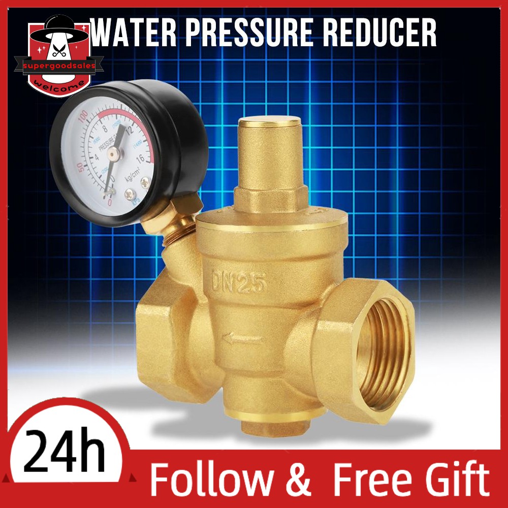 [Ready Stock] DN25 Brass Adjustable Water Pressure Reducing Regulator Reducer+Gauge Meter ...