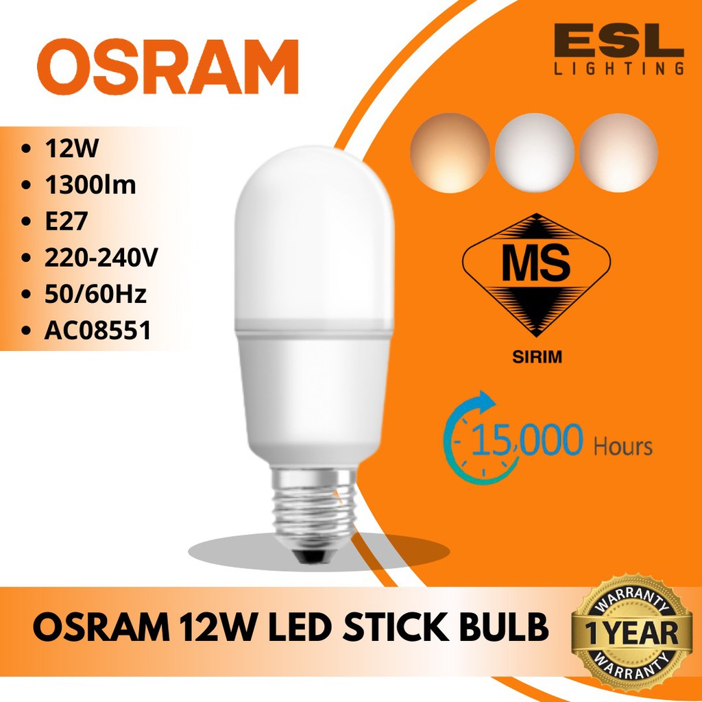 ESL LIGHTING OSRAM 12W E27 LED Stick Bulb SIRIM APPROVED Best Quality | Shopee Malaysia