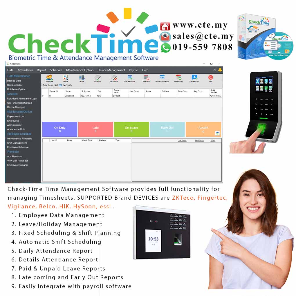 Check-Time Time Attendance Management Software for Fingertec, HIK ...