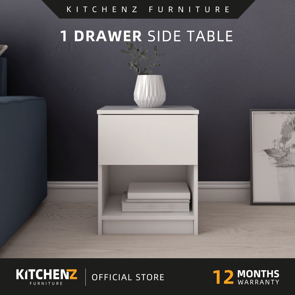 KitchenZ Sabah 1.5Ft Side Table Bedroom Drawer Open Storage Bedside ...
