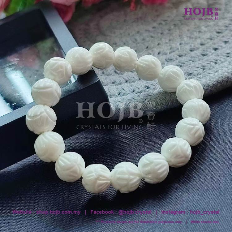 HOJB Natural Tridacna White Shell Lotus Beads Bracelet 6-12mm 聚寶軒天然白砗磲 ...