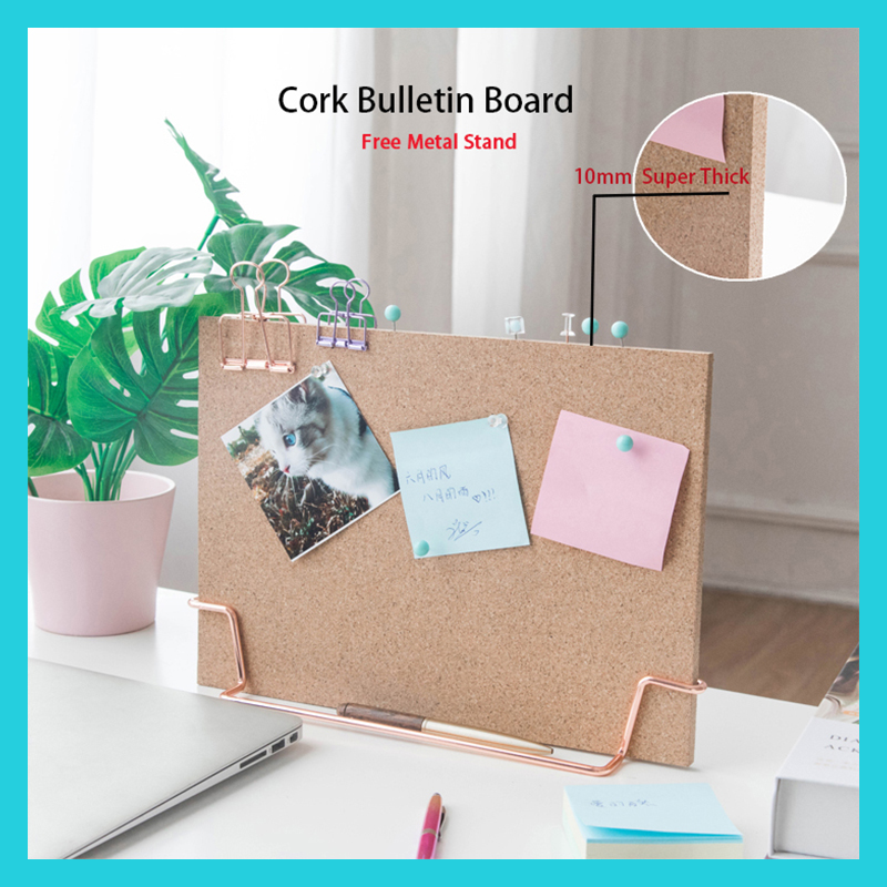 [Free Metal Stand] 10mm Thick Cork Bulletin Board Vertical Desktop Wall ...