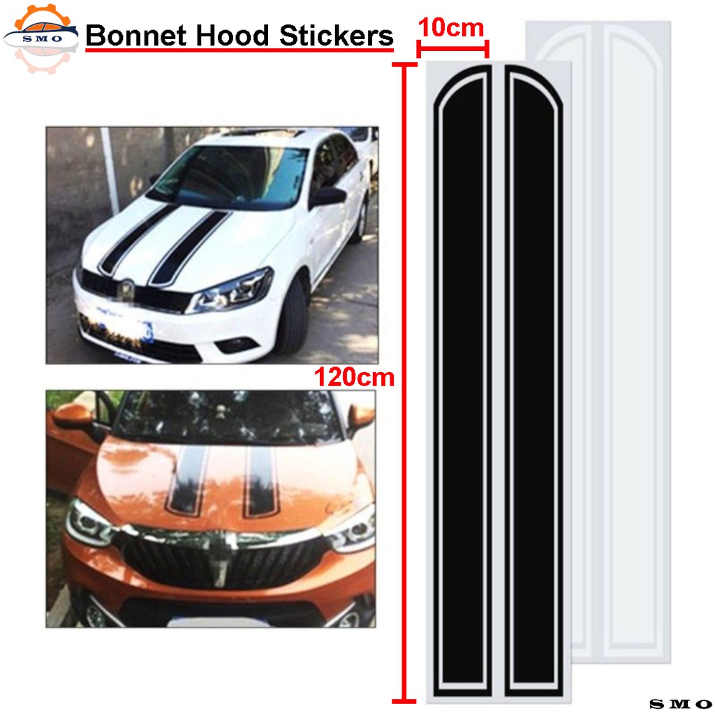 Car Racing Stripe Stickers Vinly Wrap Bonnet Hood Decal Stickers ...