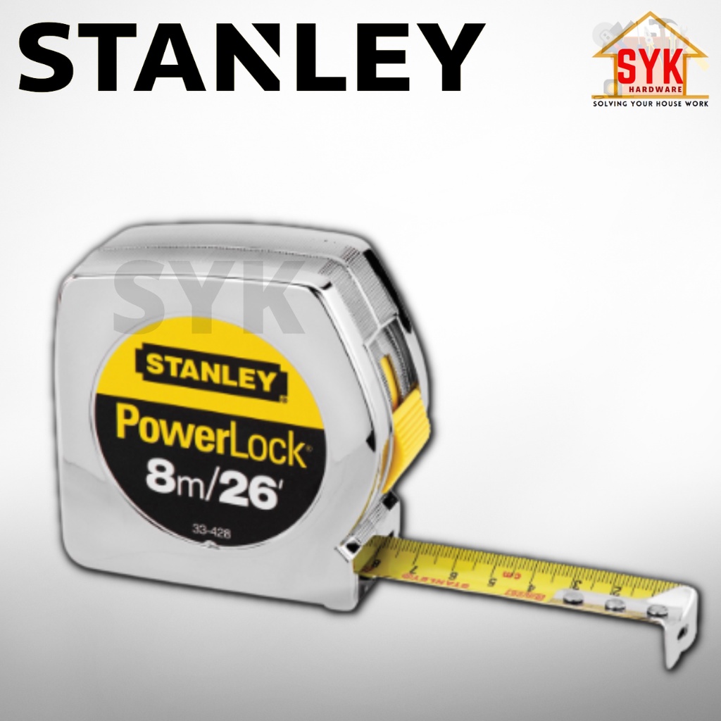 SYK Stanley STHT33428-8 (25mm) Power Lock Measuring Tape Ruler Chrome ...