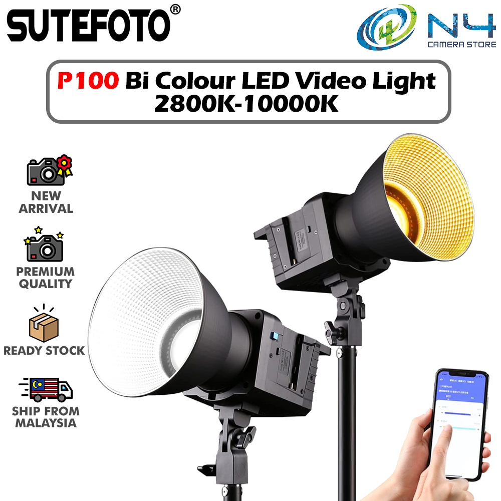Sutefoto P100 LED Video Light 2800K-10000K Bi-Color Continuous Lighting ...
