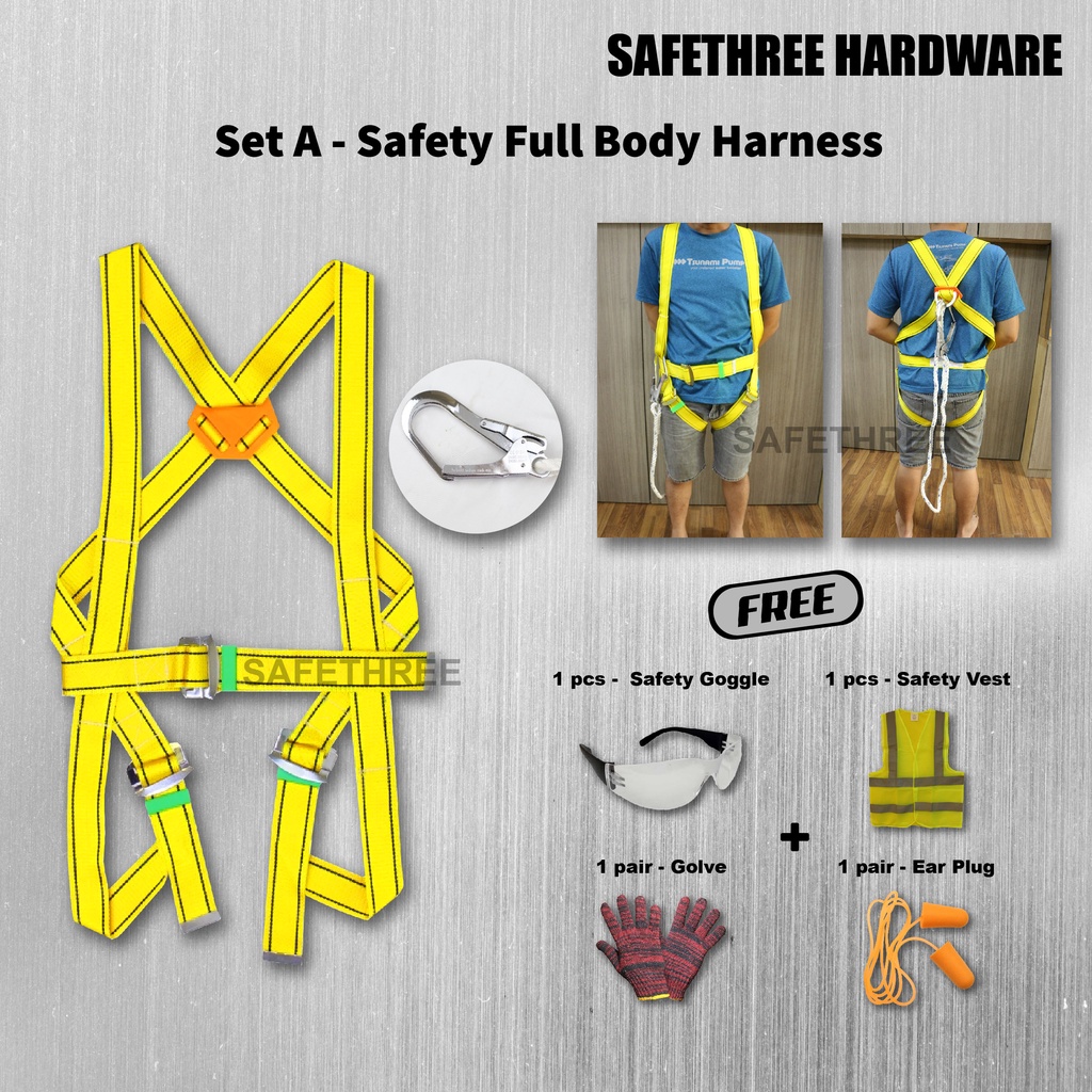 Yellow Safety Worker Full Body Harness with Big Hook & Lanyard / Worker ...