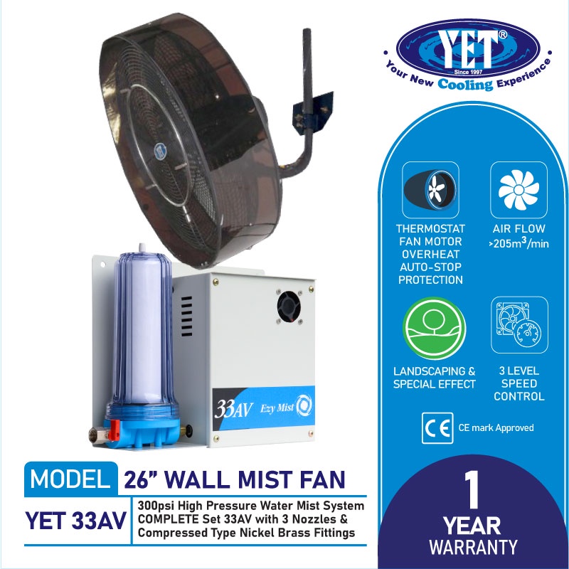 YET 33AV with 26M Inch Wall Mist Fan 3 Nozzle Stainless Steel Fan Ring ...