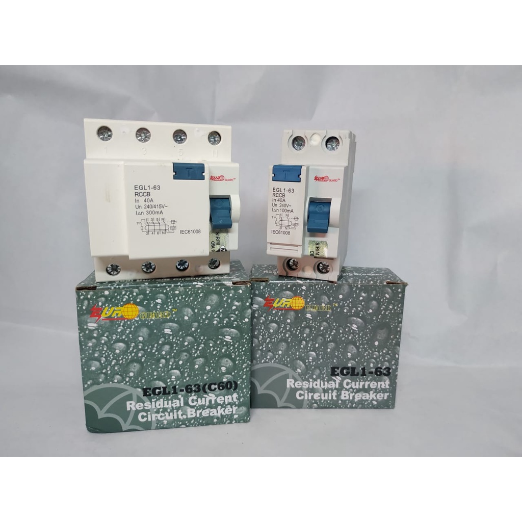 EURO GUARD Residual Current Circuit Breaker ELCB/RCCB (2Poles 40A 100mA ...