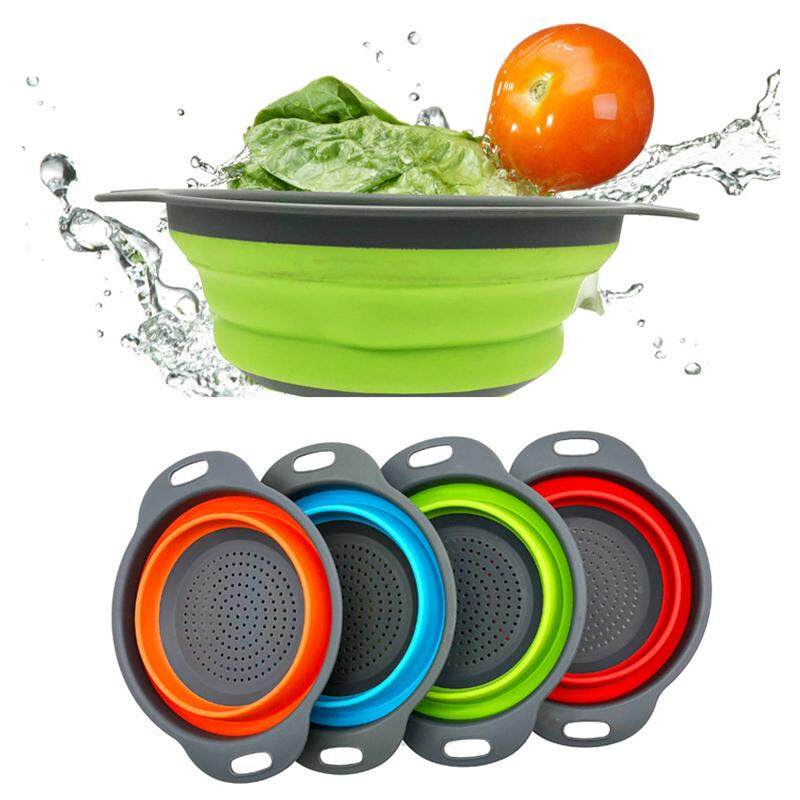 Penyaring Silikon Boleh Dilipat Alat Dapur Bakul Basuh Sayuran Buah ...