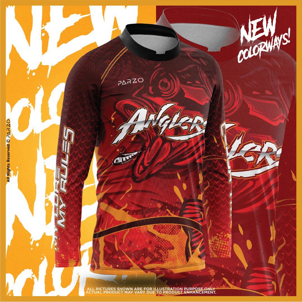 [ Free Sticker ] RED Baju Pancing Long Sleeve Anglers Shimano Daiwa ...