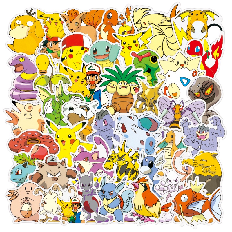 50pcs Cute Anime Stickers Pokemon Stickers Pikachu Sticker Waterproof ...