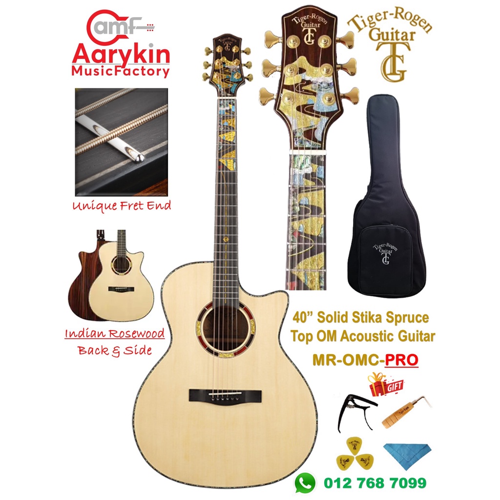 Tiger-Rogen Solid Sitka Spruce Top + Indian Rosewood Back & Side ...