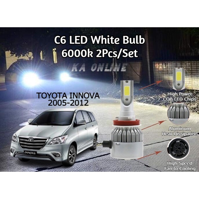 2 Pcs/Set TOYOTA INNOVA 2005-2012 C6 Car Headlight Foglight LED 6000k ...