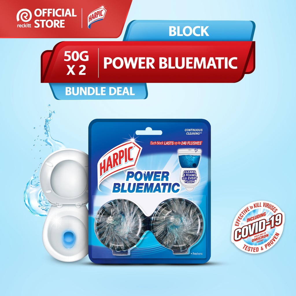 Harpic Power Bluematic Toilet In-Cistern Block Clearner (50g x 2 ...