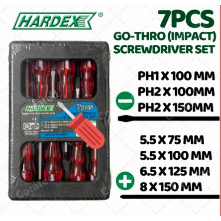 [100% ORIGINAL] HARDEX 7pcs/Set Go-Thro [ Impact ] Screwdriver Set ...