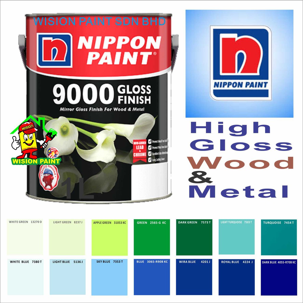 1L ( 1Litre ) Nippon Paint 9000 High Gloss Finish / WOOD AND METAL / D ...
