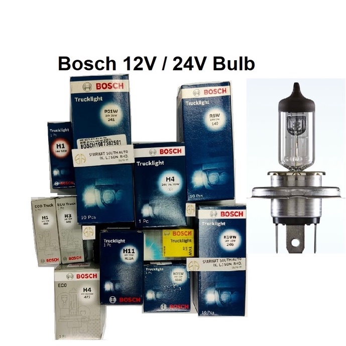 Bosch 12V 24V Bulb Automotive Truck Trailer Car Lorry H1 H3 H4 H7 H8 ...