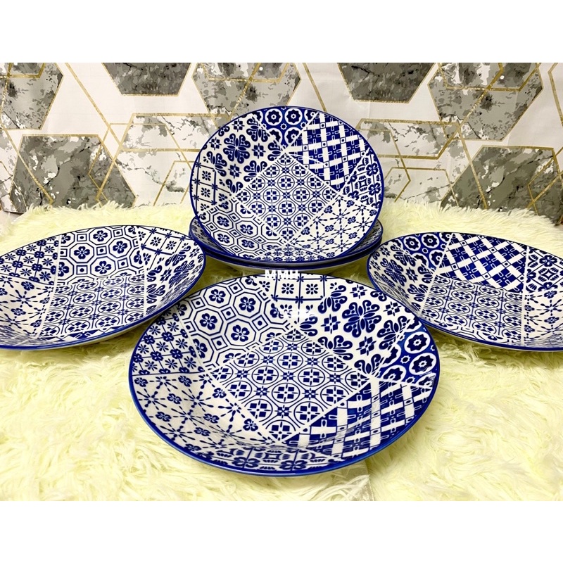 6pcs Set Pinggan Mangkuk Kaca Giacomo Vintage Blue Collection Tahan ...