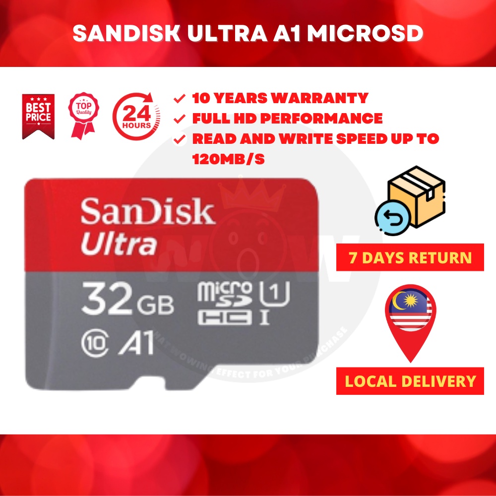 SanDisk Ultra A1 Class 10 Micro SD Memory Card - 32GB/64GB (max. R: 120MB/s NO SD ADPATER ...