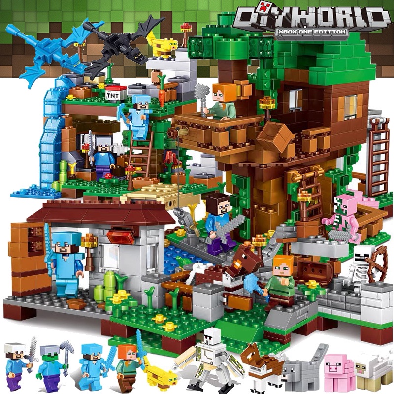 (HOT) DIY World Building Blocks Village Tree House Cat Leopard ...