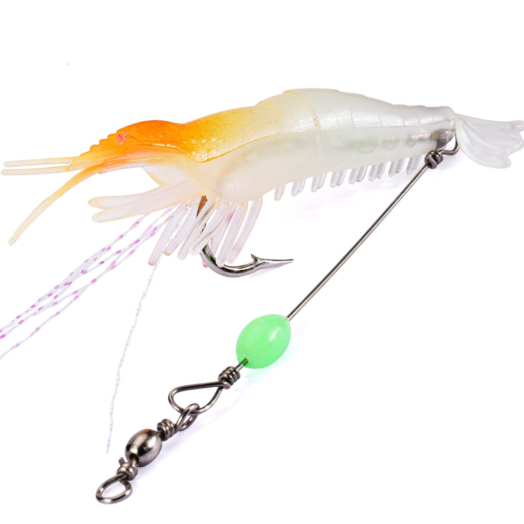 Fishing Luminous Shrimp Lure Prawn Hook Jigging Soft Plastic Fish Bait Umpan Udang Gewang ...