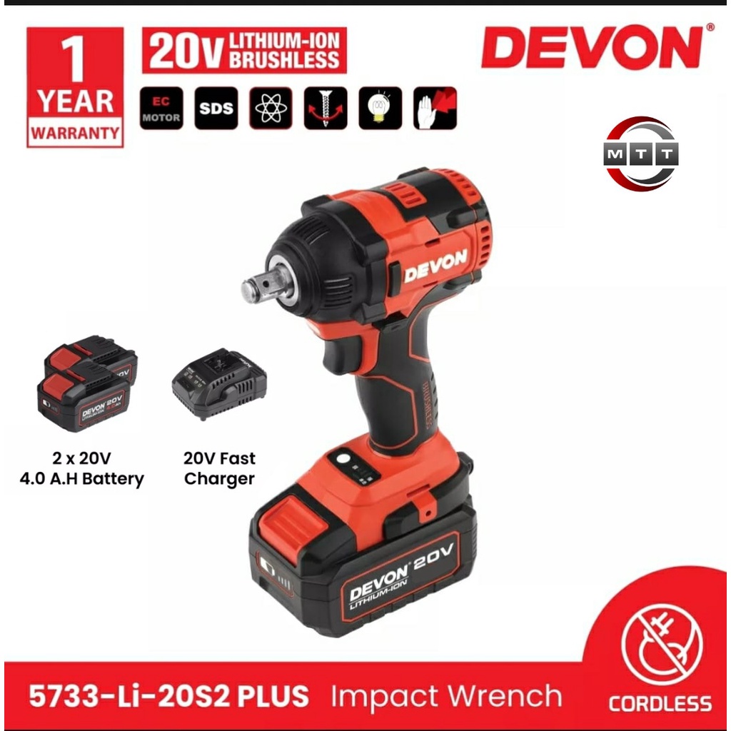 DEVON 5733-Li-20S2 Plus 20V Lithium-Ion Brushless Cordless Impact ...