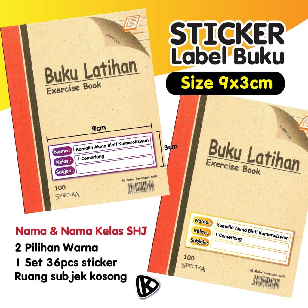 Sticker Label Buku [Sticker Nama Buku] 9x3cm 36pcs [Book Label Sticker ...