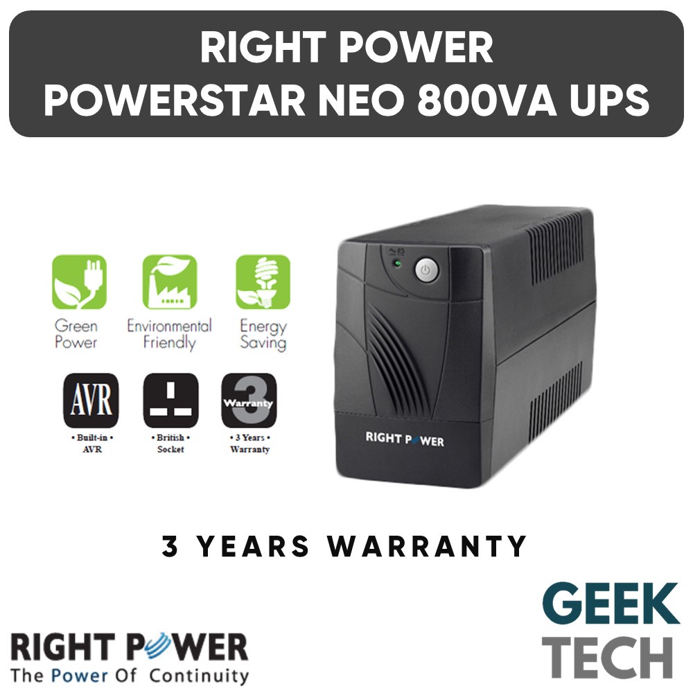 Right Power PowerStar Neo 800 UPS 800VA 3 UK Socket Uninterruptible ...