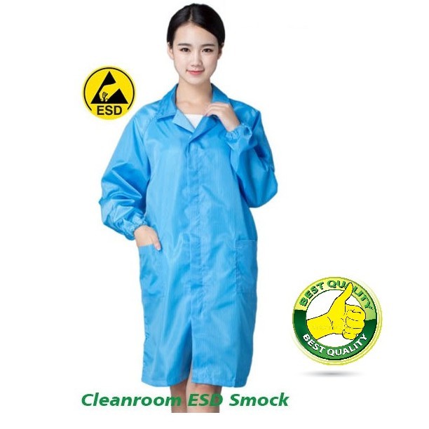 Cleanroom ESD antistatic Smock/ lab coat zip type hawaii collar stripe ...