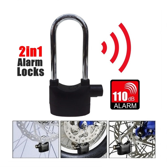 2 in 1 Kunci Tayar Motosikal Basikal Waterproof Siren Padlock Alarm ...