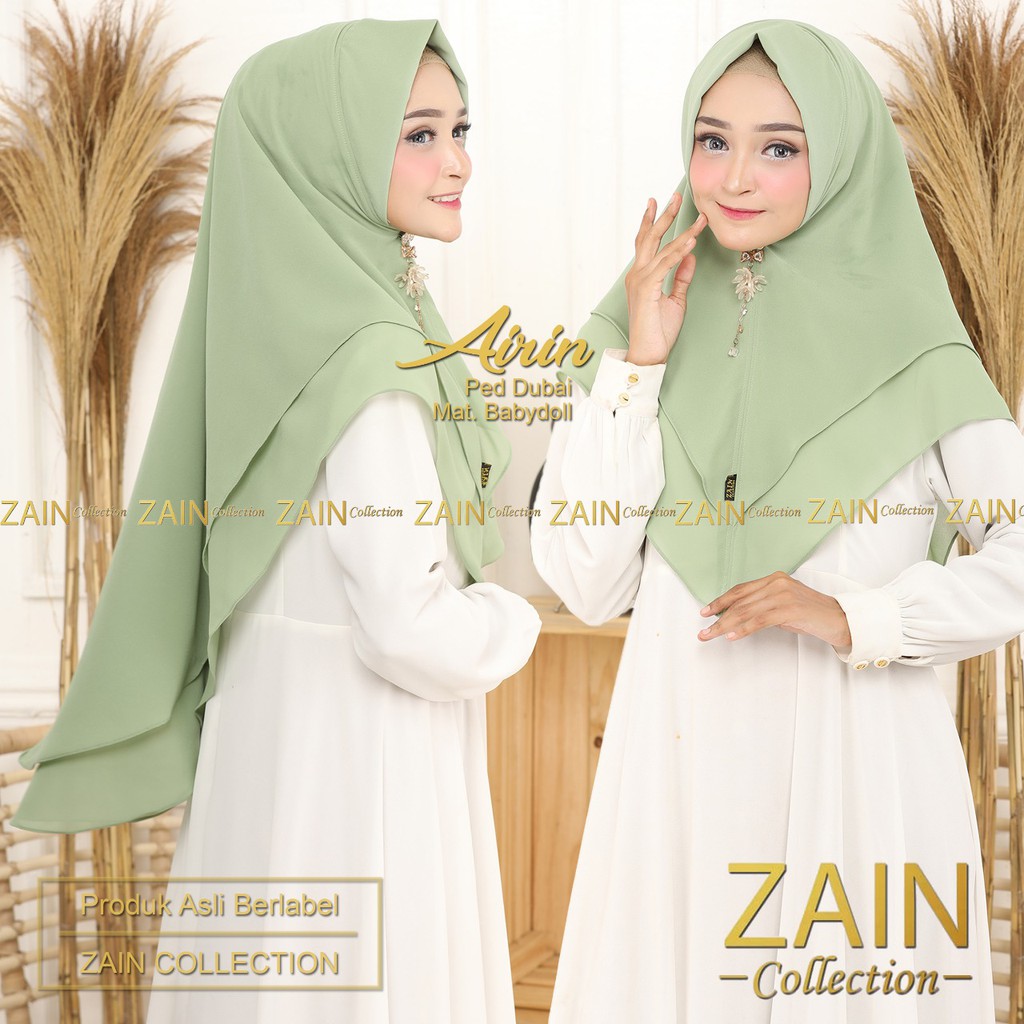 2 layer ceruty hijab Bergo Airin veil anti-chubby hijab Ori ZAIN Collection | Shopee Malaysia
