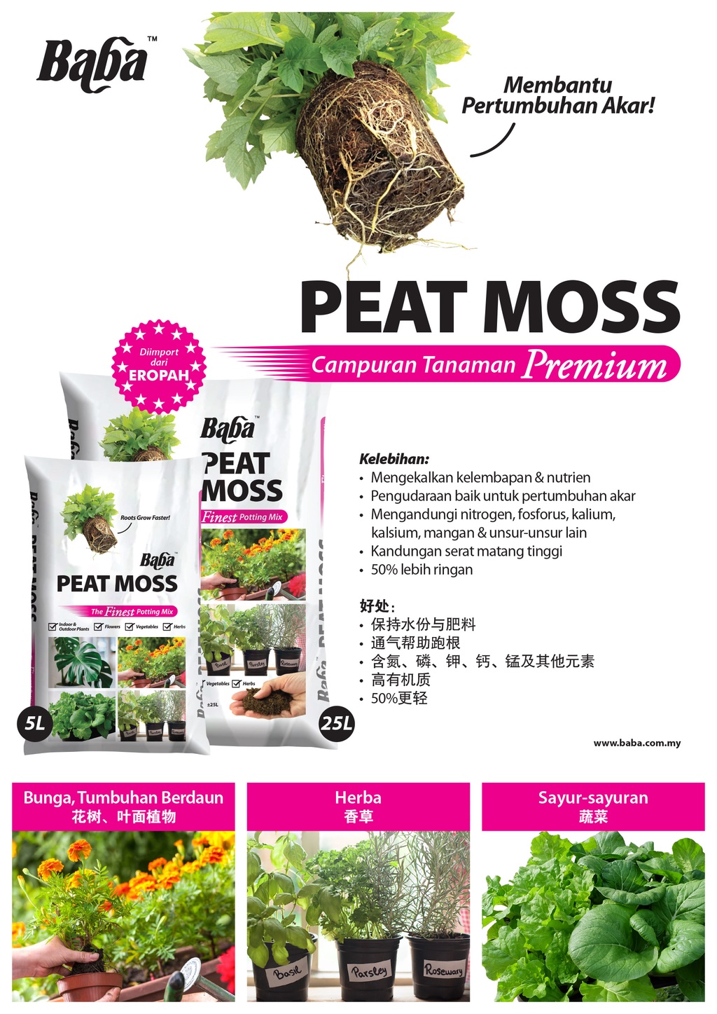 Baba Official | BABA PEAT MOSS 25L | Tanah Organik | 泥炭土 | Gambut ...