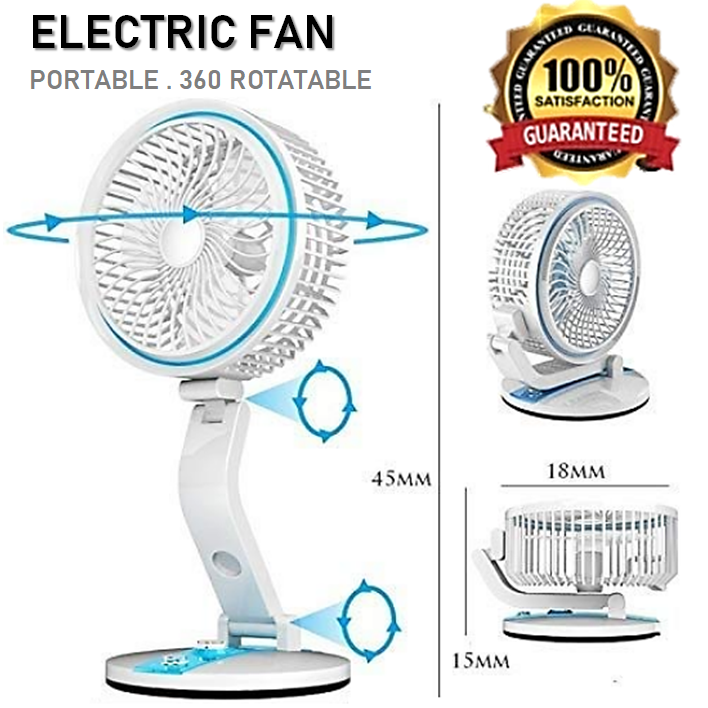 LED Light USB Rechargeable Rotatable Stand Fan Table Folding Fan Air ...