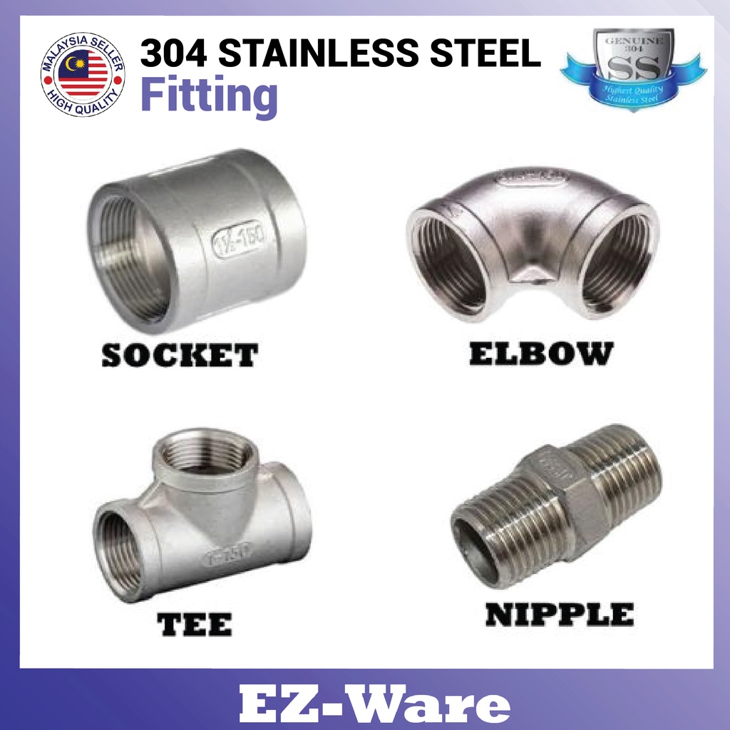 Stainless Steel SUS304 Fitting - 1/2" , 3/4" , 1" Socket, Nipple, Tee ...