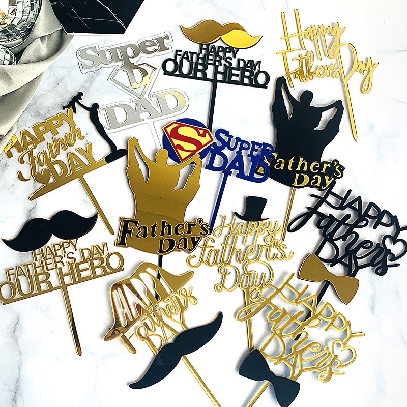 Best Dad Acrylic Happy Birthday Cake Topper Gold Super Father Birthday ...