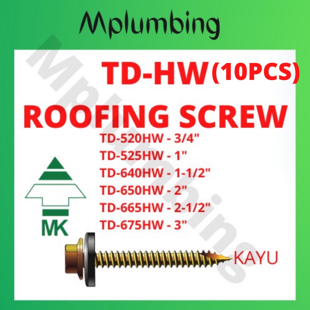 [10PCS] [MK] TD SELF DRILLING SCREW ROOFING SKRU ATAP BUMBUNG KAYU ...