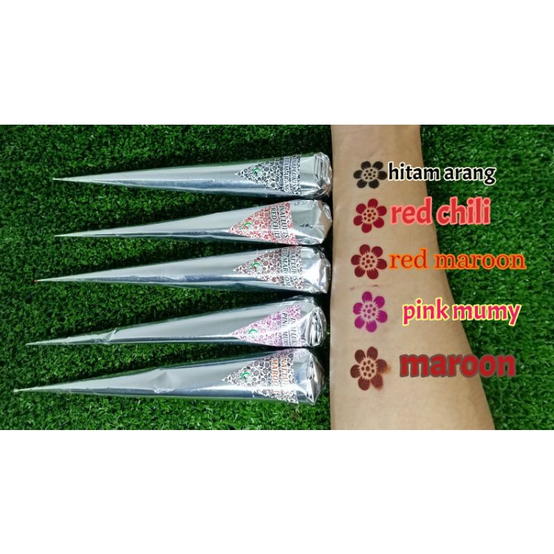 Inai Kuku Ukir Halal Peel Off Henna Lukis Cone Instant Mehandi Chilli ...