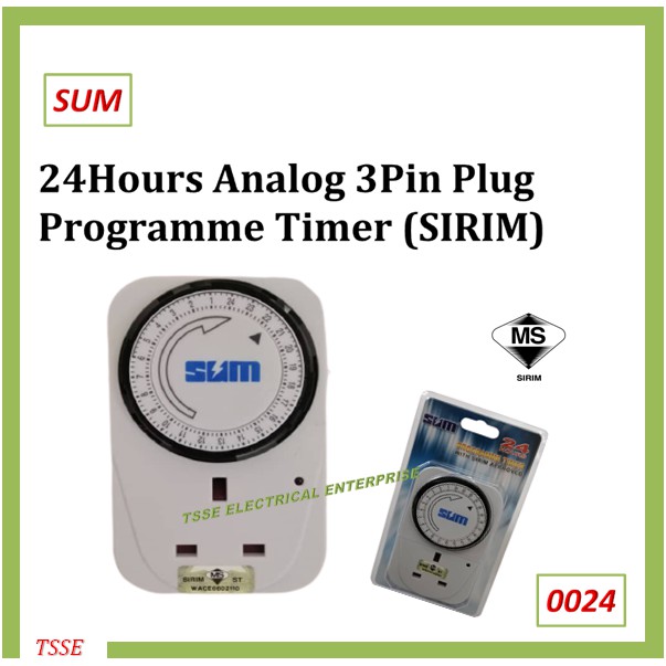 Sum 24hours Analog 3pin Plug Programme Timer Sirim Approved Shopee