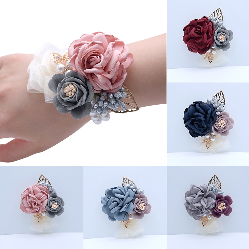 Prom Cloth Rose Flower Party Wrist Flower Wedding Boutonnieres Hot Pink ...