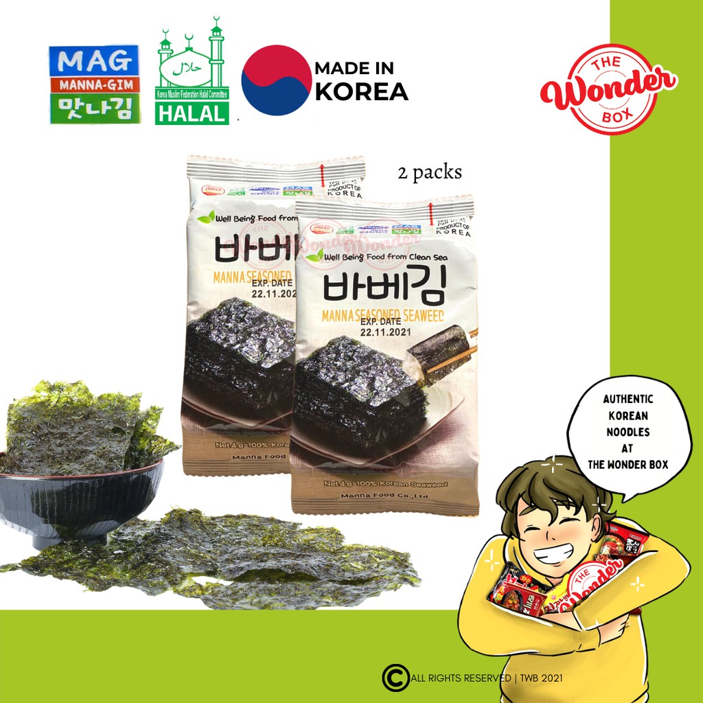 HALAL | MADE IN KOREA | Korean Seaweed Manna Seasoned Seaweed 4g x 2 ...