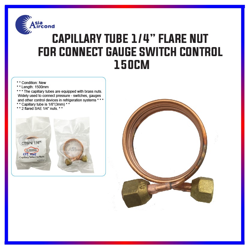 Capillary Tube 1/4" Flare Nut For Connect Gauge Switch Control 150cm ...