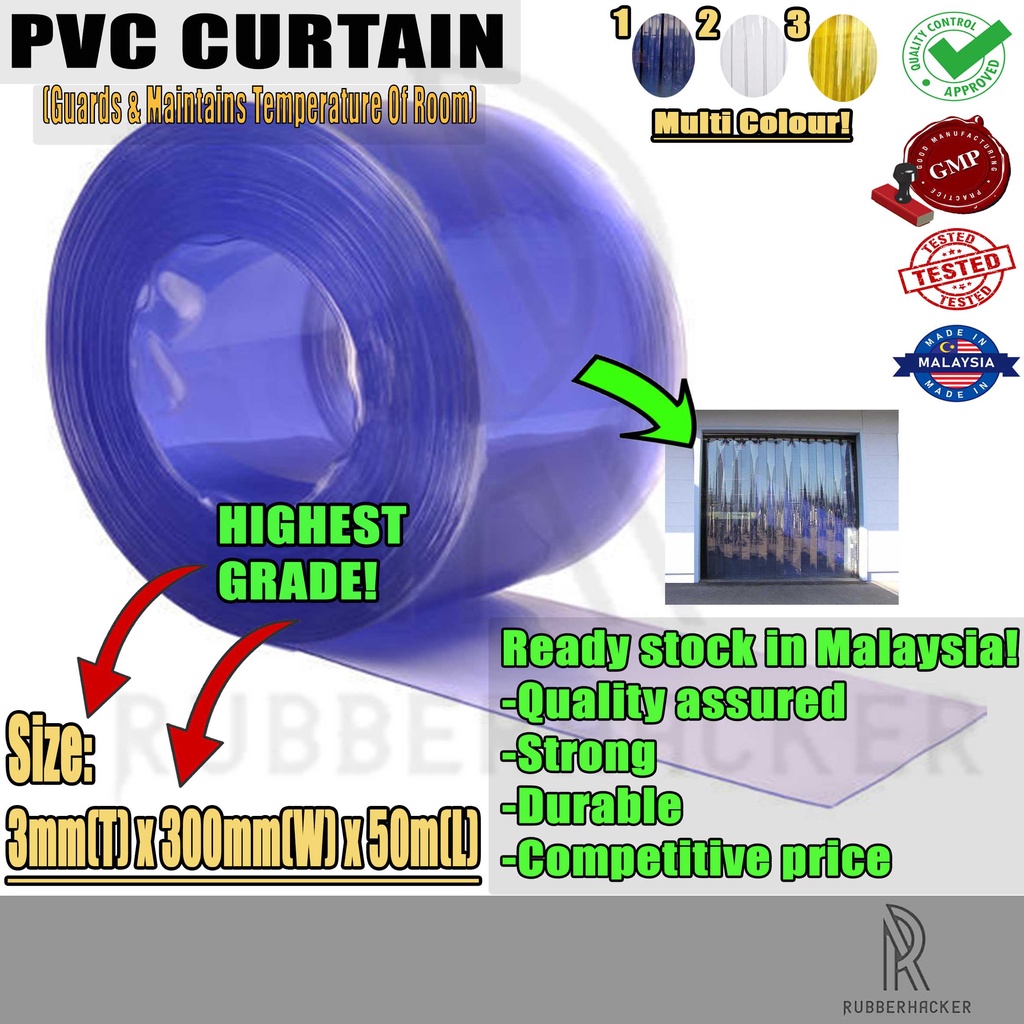 PVC Curtain Blue (3mm x 300mm x 50m) Transparent Door Strip, Industrial ...