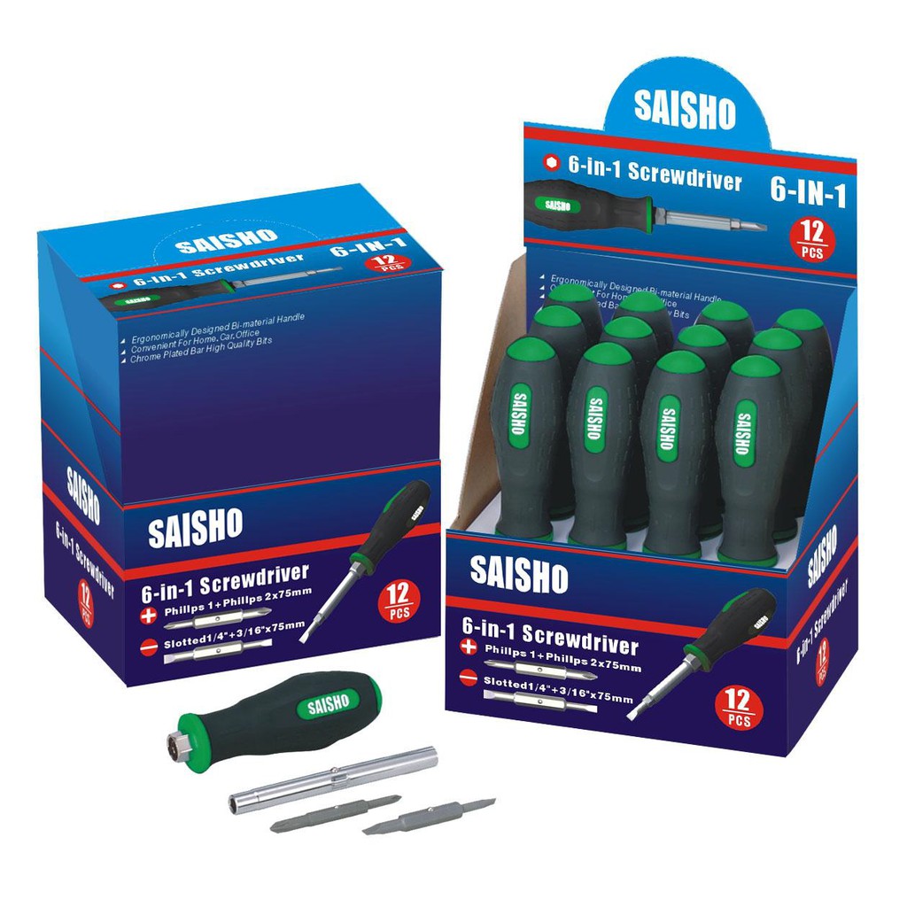 TAIWAN SAISHO 6- IN-1 CUSHION GRIP SCREWDRIVER SET | Shopee Malaysia