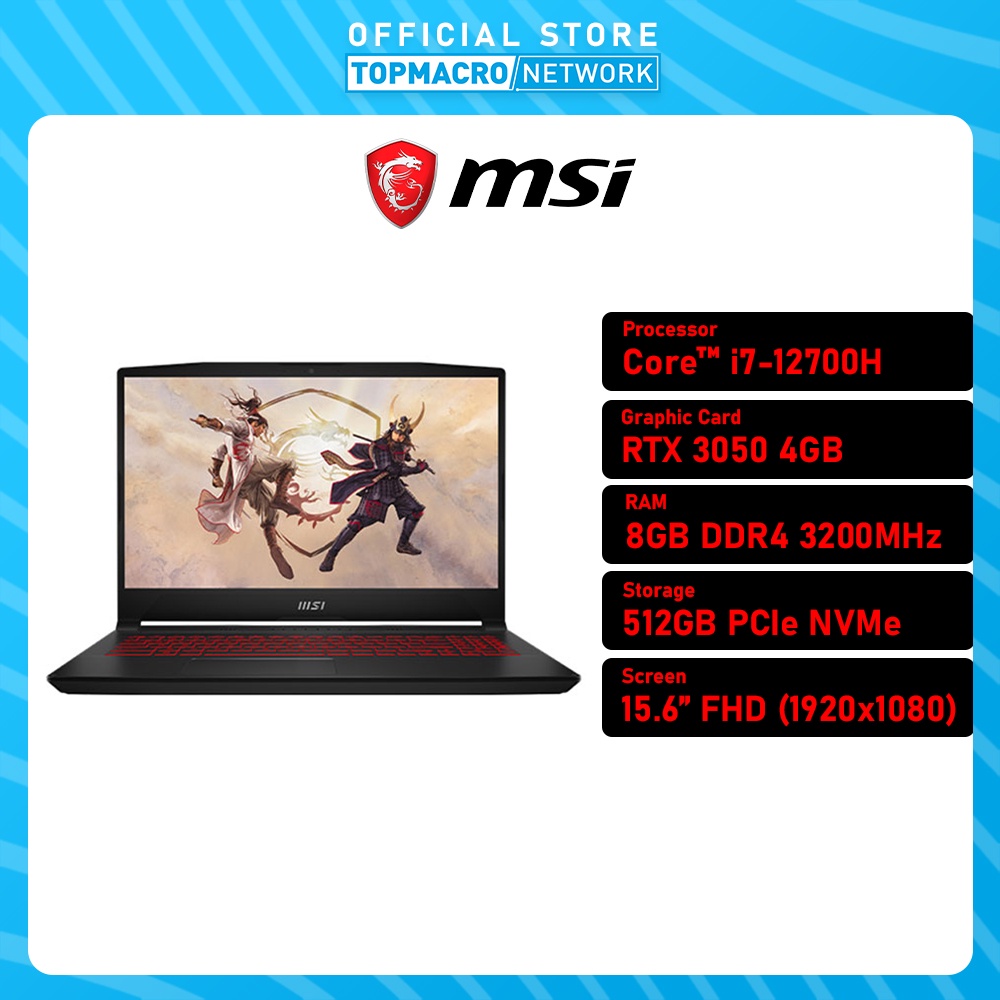 MSI KATANA GF66 12UC-487MY GAMING LAPTOP (i7-12700H, RTX3050 4GB, 8GB, 512GB, 15.6" FHD 144Hz ...