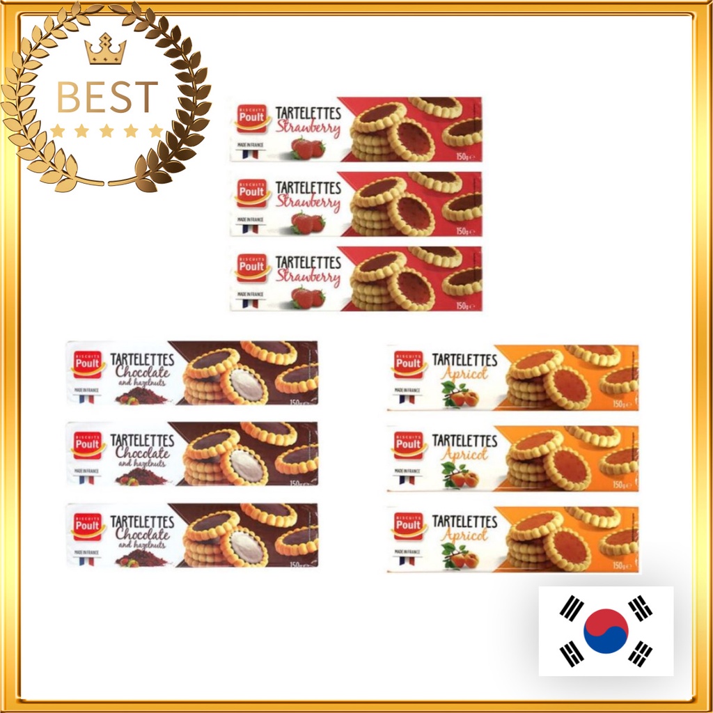 [Poult] Tart Snack 3Flavors 150g x 3EA (Strawberry, Chocolate & Hazelnut, Apricot)│Assorted ...