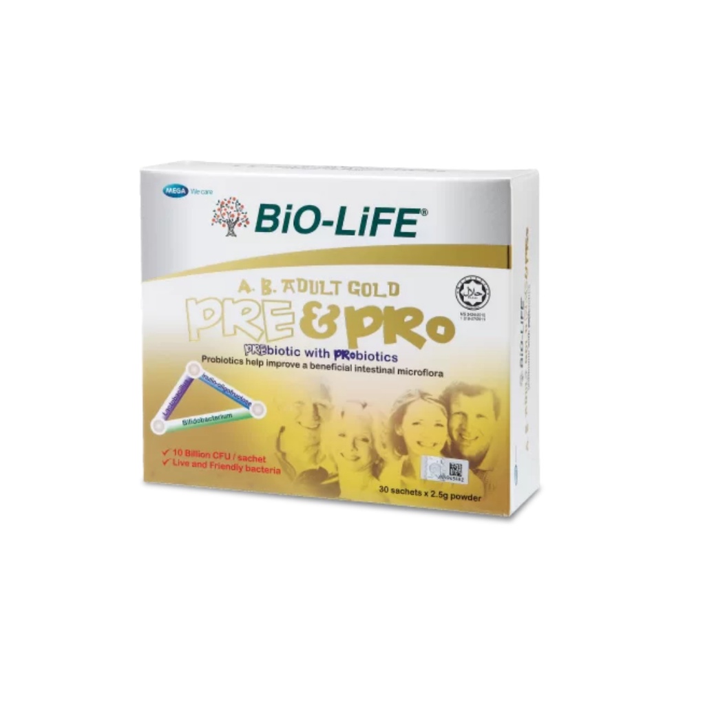 Bio-Life A.B. Adult Gold Pre & Pro Probiotics 10's Sachets | Shopee ...