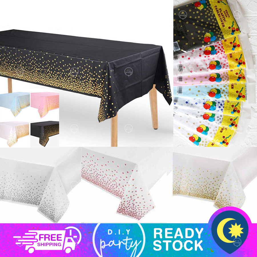 READY STOCK Table Cloth Birthday Party Disposable Plastic Dotted Cover ...