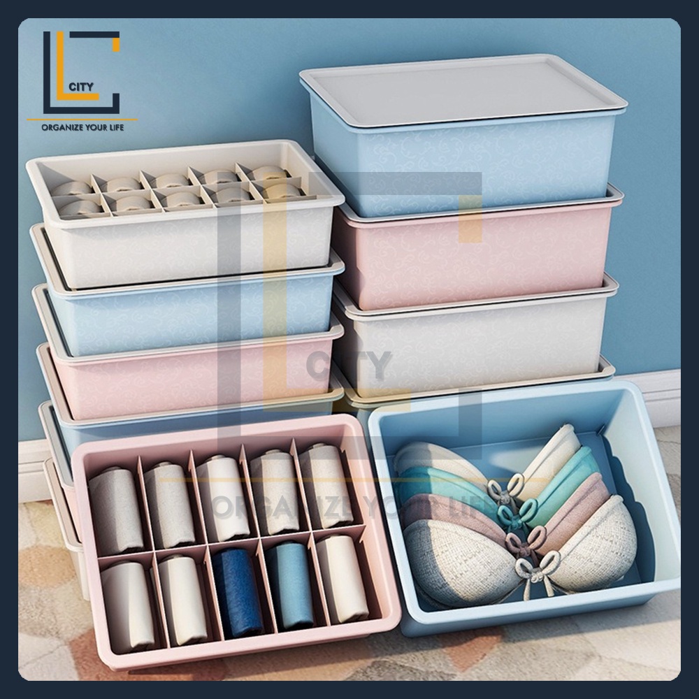 Ins Grid Organizer Storage Underwear Lingerie Bra Socks Storage Box 10 ...