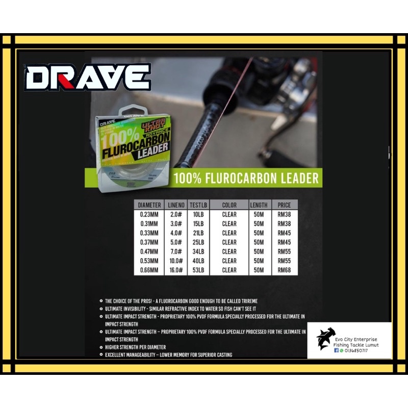 Drave FC Leader Ultra Knot Advance 100% Fluorocarbon Leader 50M ...