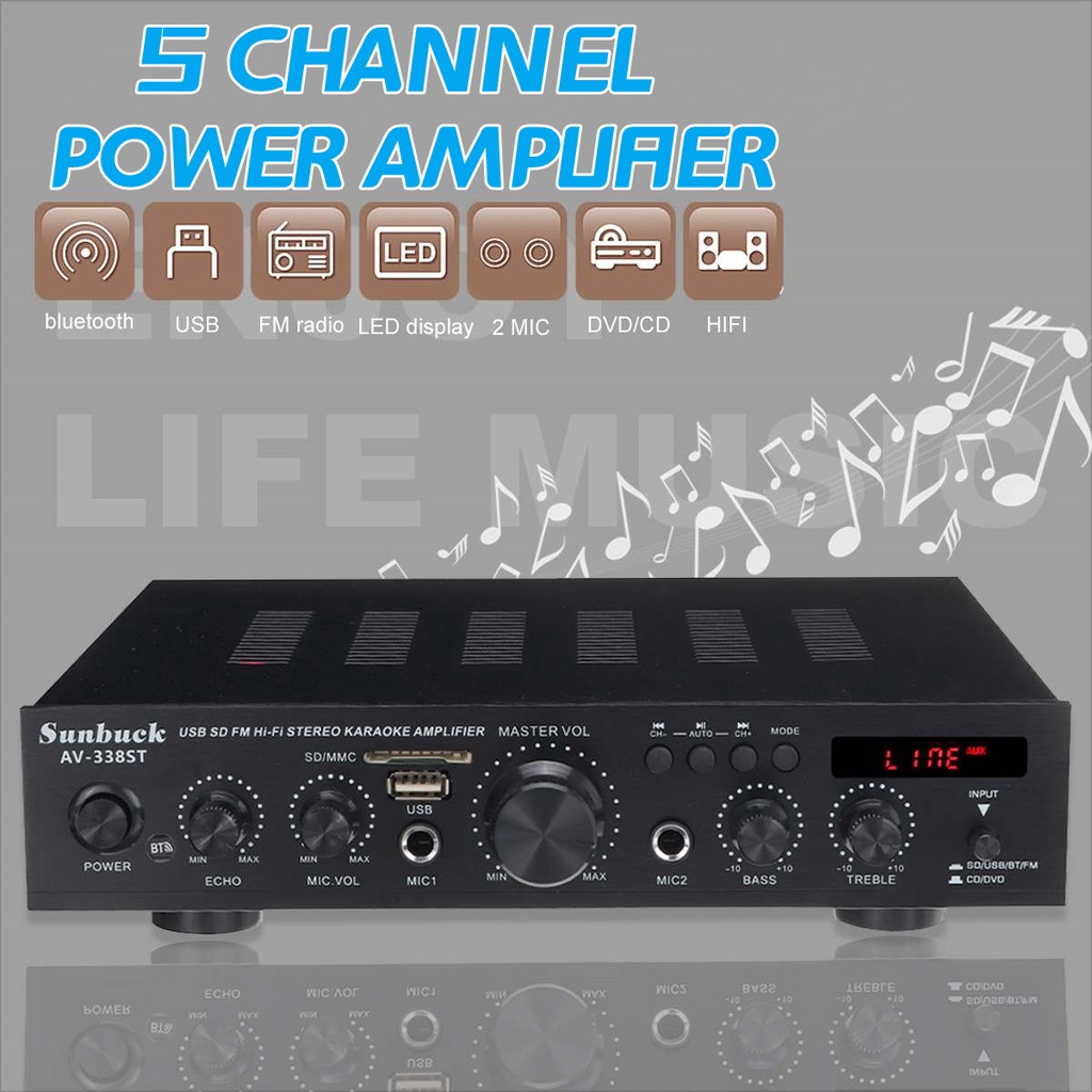 Sunbuck 2000W 5 Channel Power Amplifier Home HIFI Digital Stereo ...